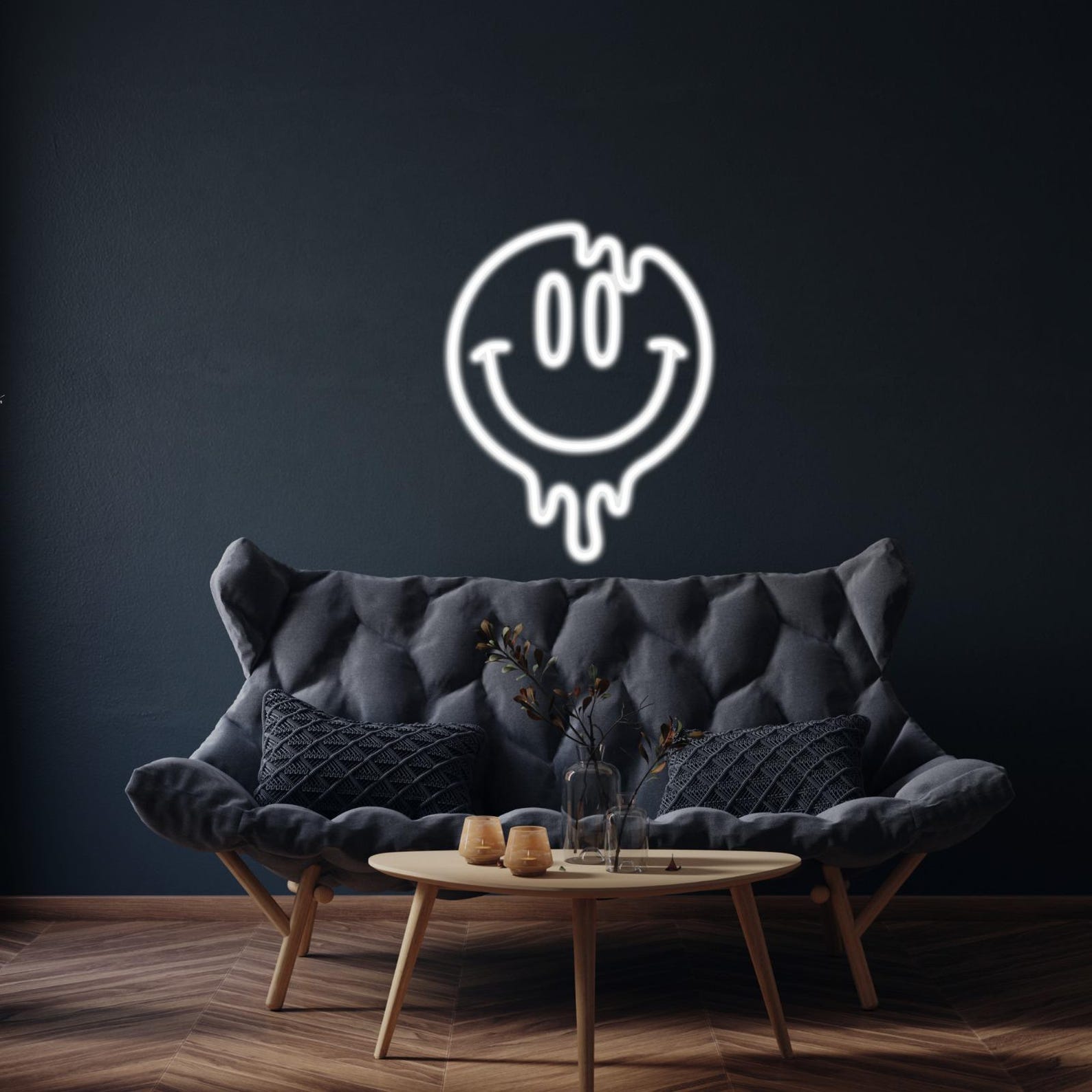 Smiley Neon Wall Art, Custom Neon Sign,melting Smile, Melting Smiley ...