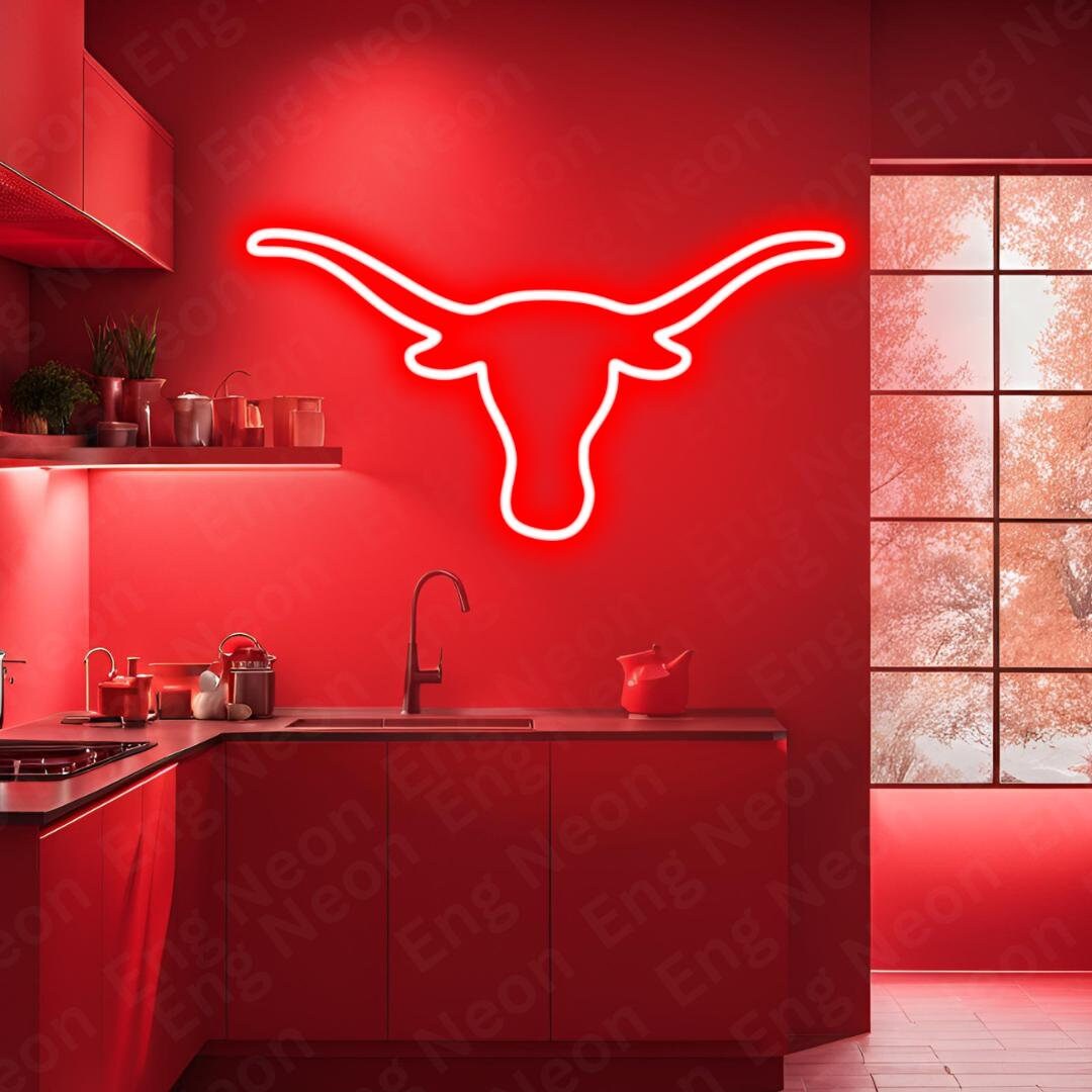 Longhorn Bull Neon Sign, Christmas Gift, Bull Head Led Neon, Texas Neon ...