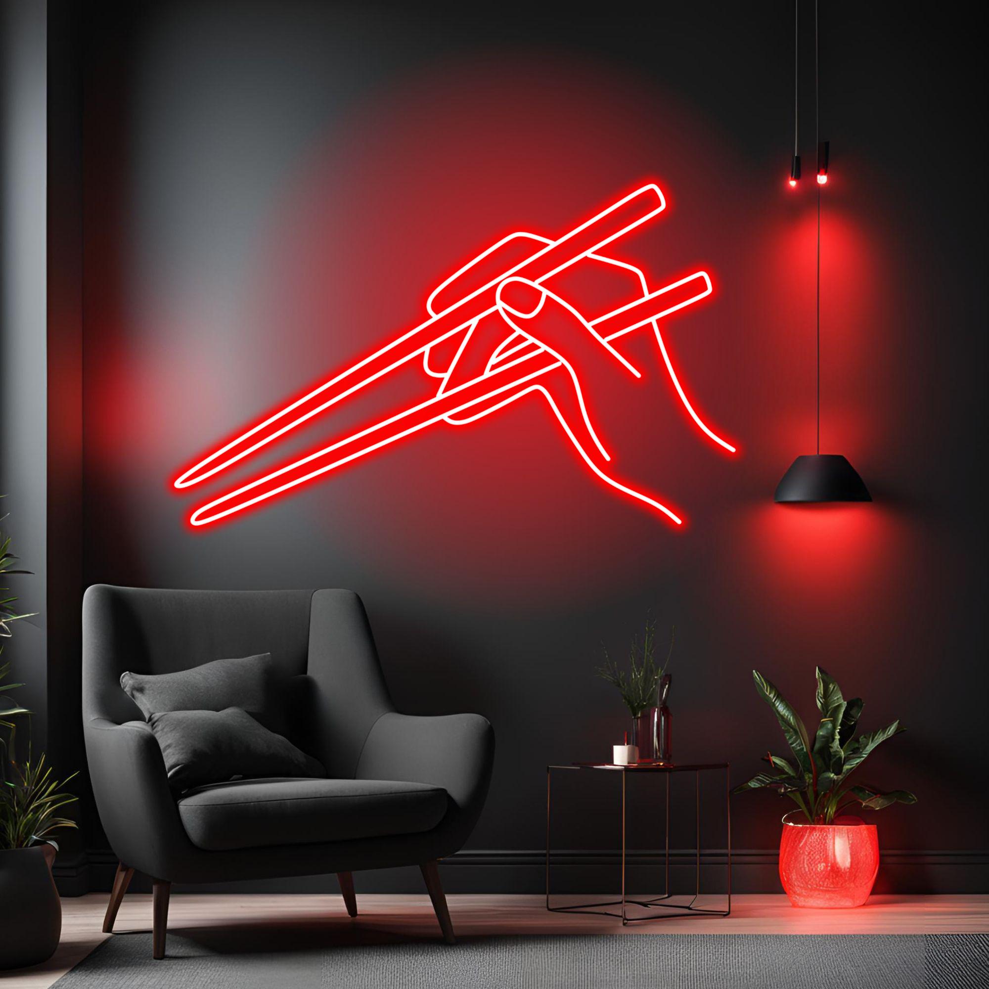 Sushi Stick Neon Sign, Sushi Roll Chopsticks Neon Led Light, Japanese ...
