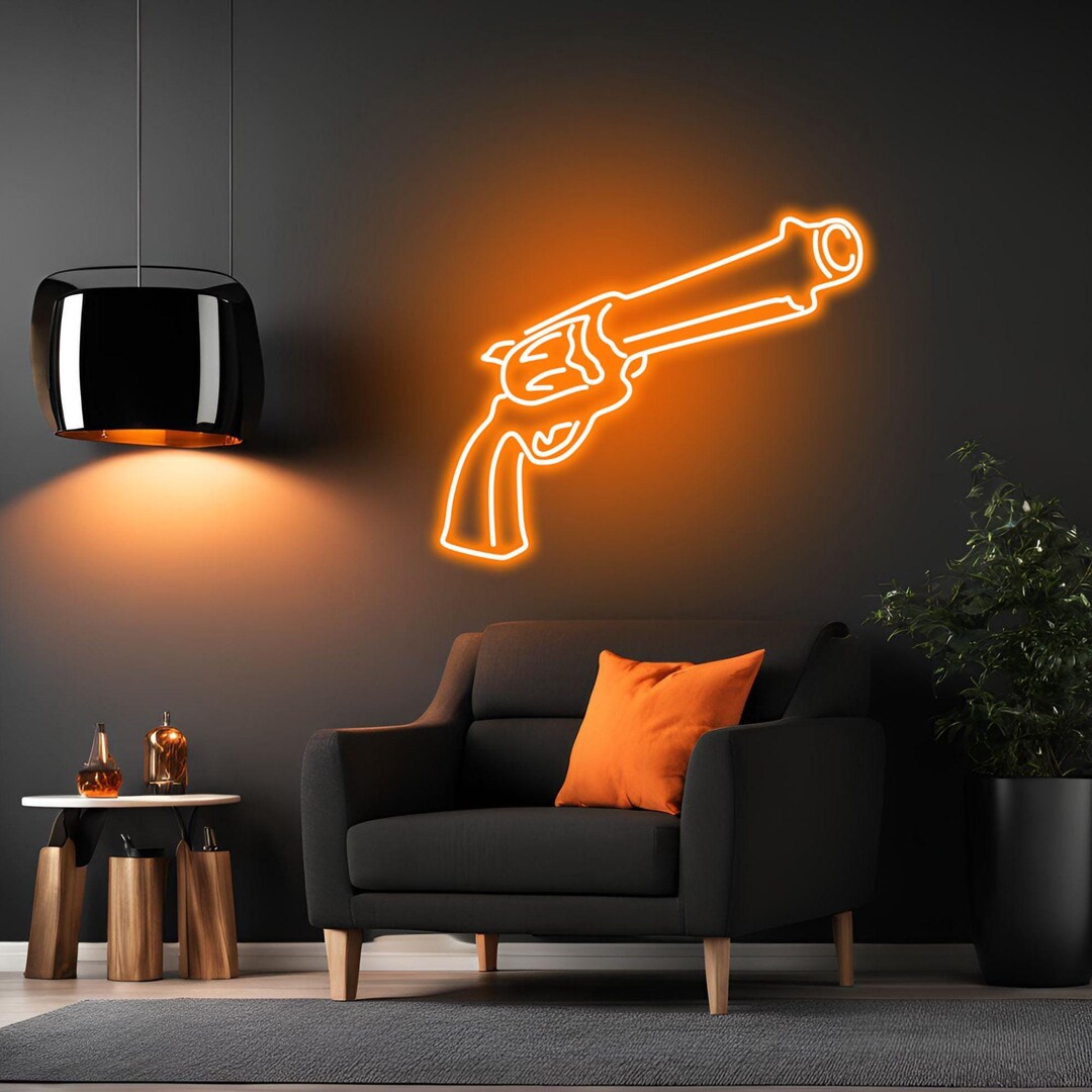 Revolver Neon Wall Sign, Pistol Neon Wall Art, Gun Neon Sign, Polygon ...