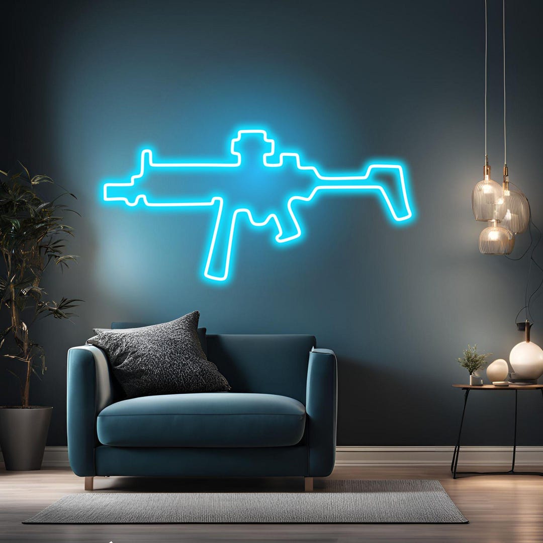 Gun Neon Sign, Bold LED Wall Art for Man Cave, Tactical Decor for Game ...