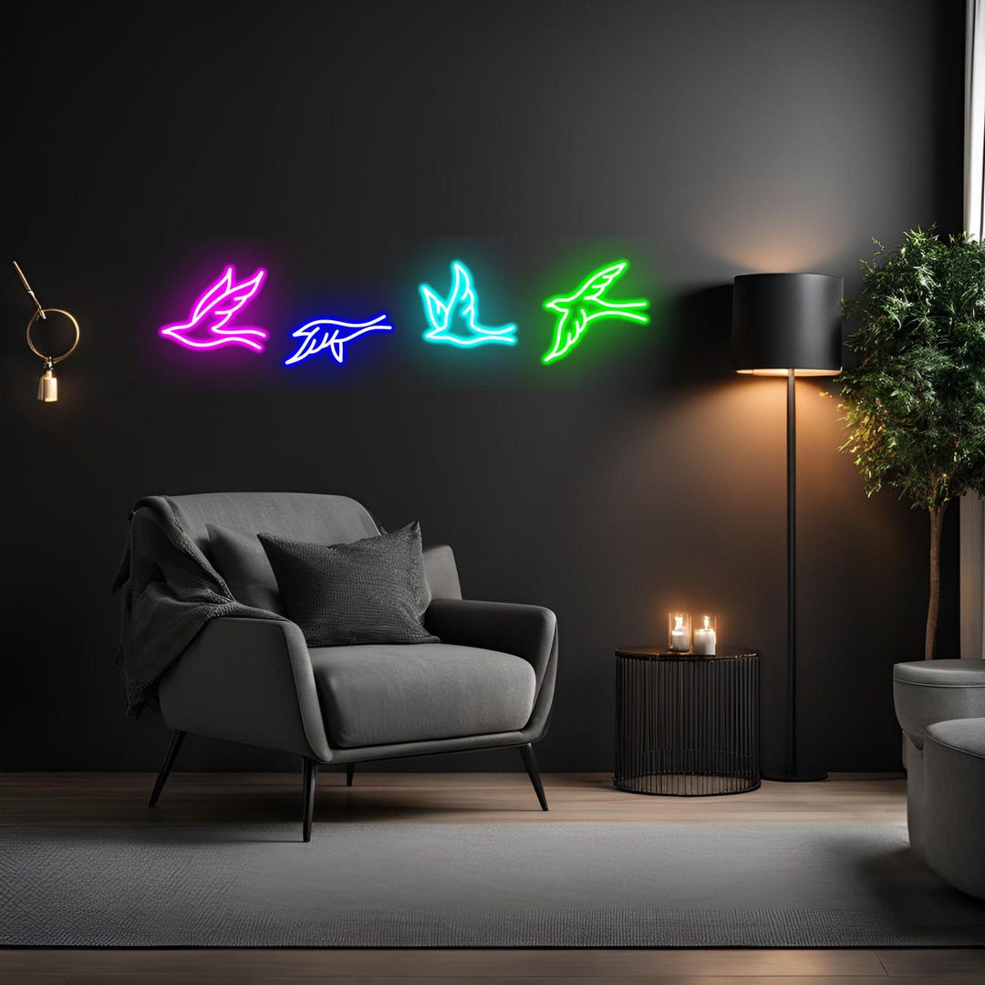 Birds Neon Sign, Bird Flock Neon Art, Animal Led Light, Kids Room Wall ...
