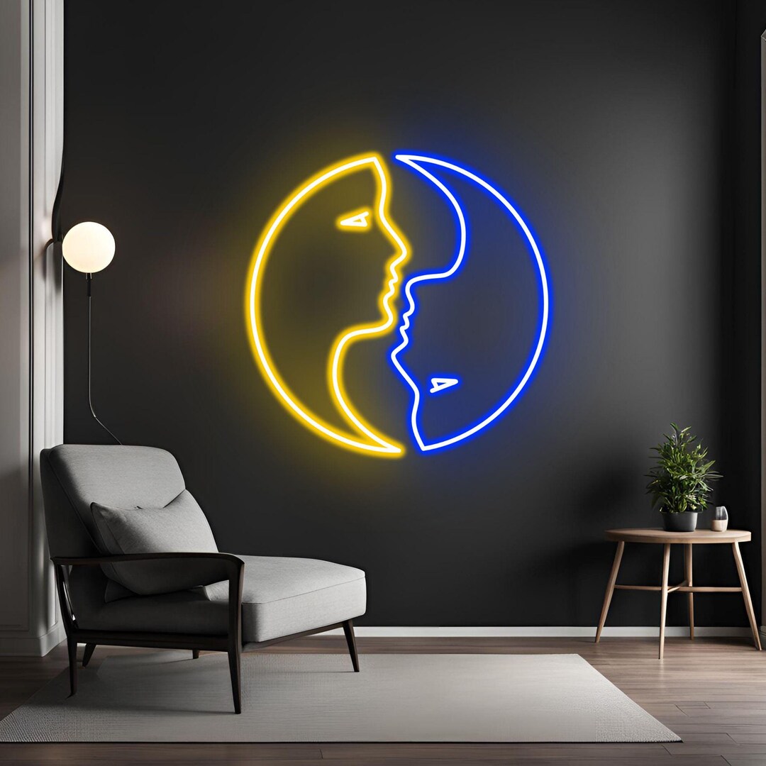 Moon Face Neon Sign, Two Face Neon Sign, Game Room Wall Decor, Bedroom ...