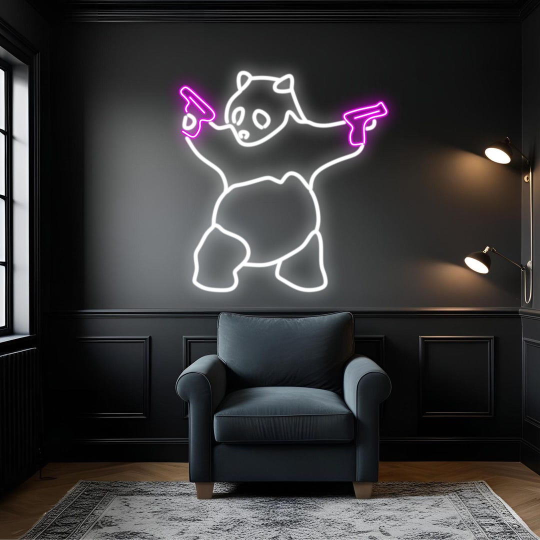 Gangster Panda Neon Sign, Cool LED Wall Light, Unique Neon Panda Decor ...