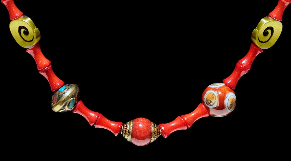 Long Flapper Necklace With Ethnic Beads RED - Etsy