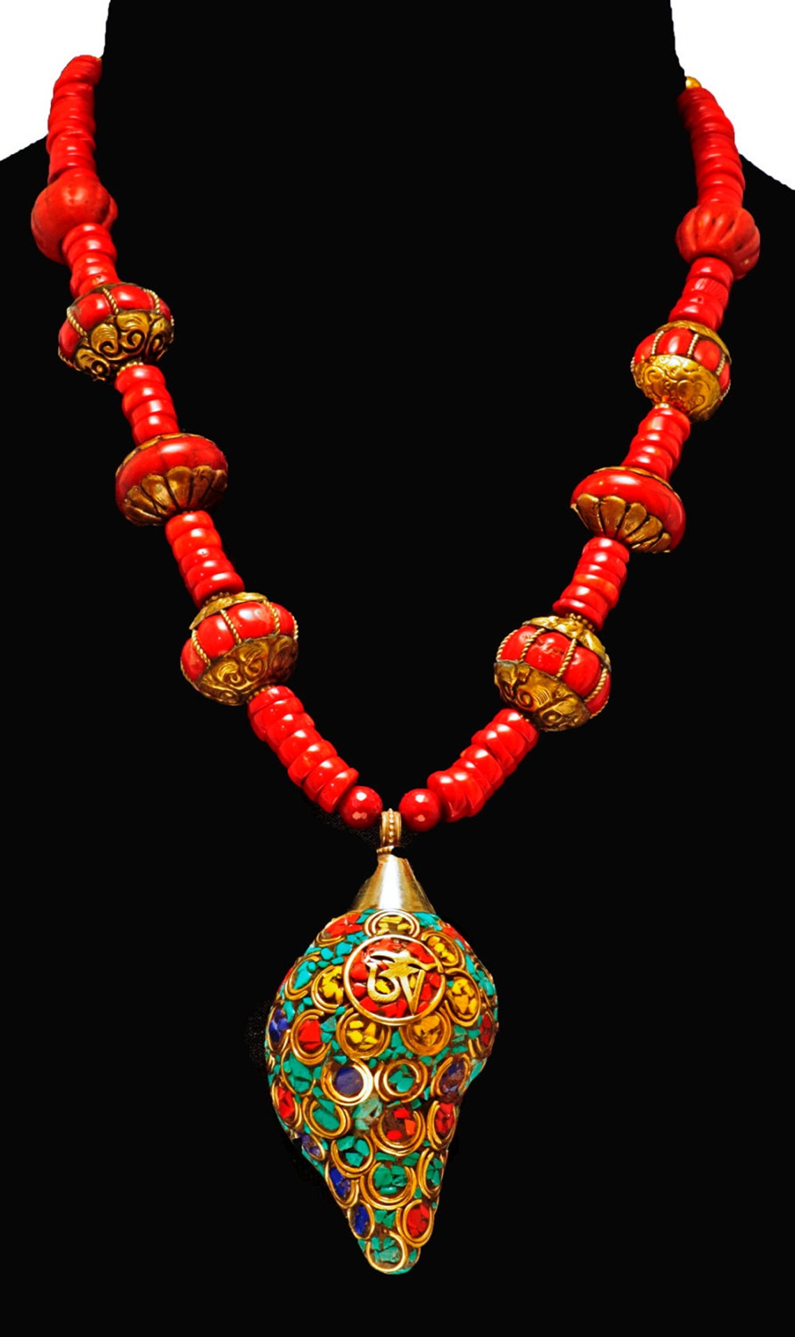 Tibetan Sacred Chank With OM & Coral - Etsy