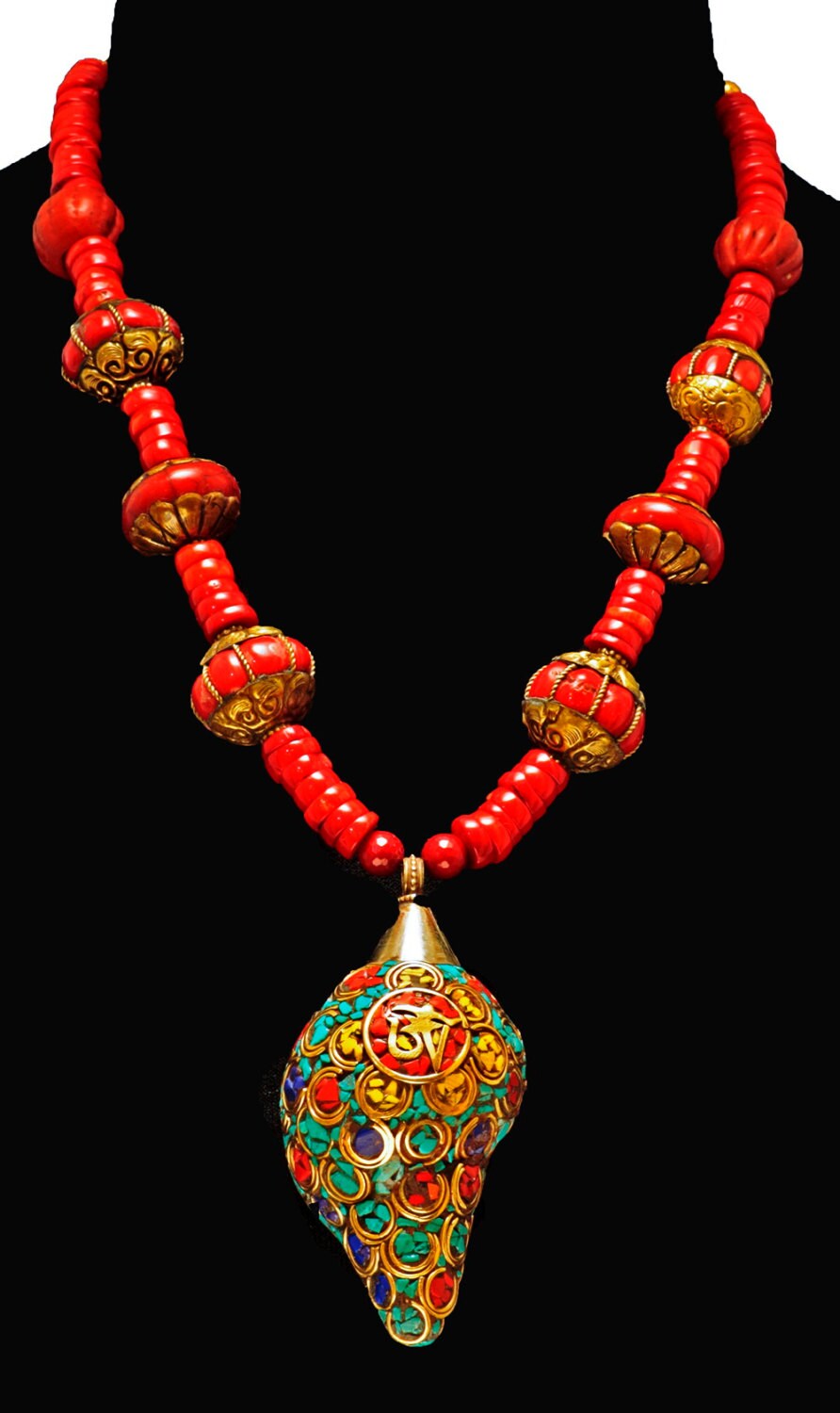 Tibetan Sacred Chank With OM & Coral - Etsy