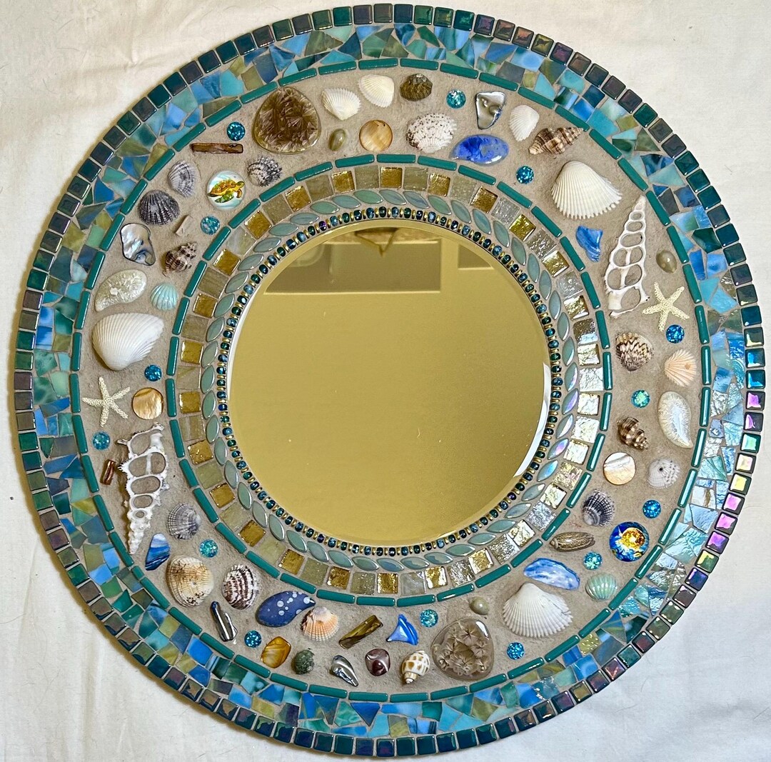Mosaic Art Glass Mixed Media Wall Mirror 18” Unique Handmade Gift - Etsy