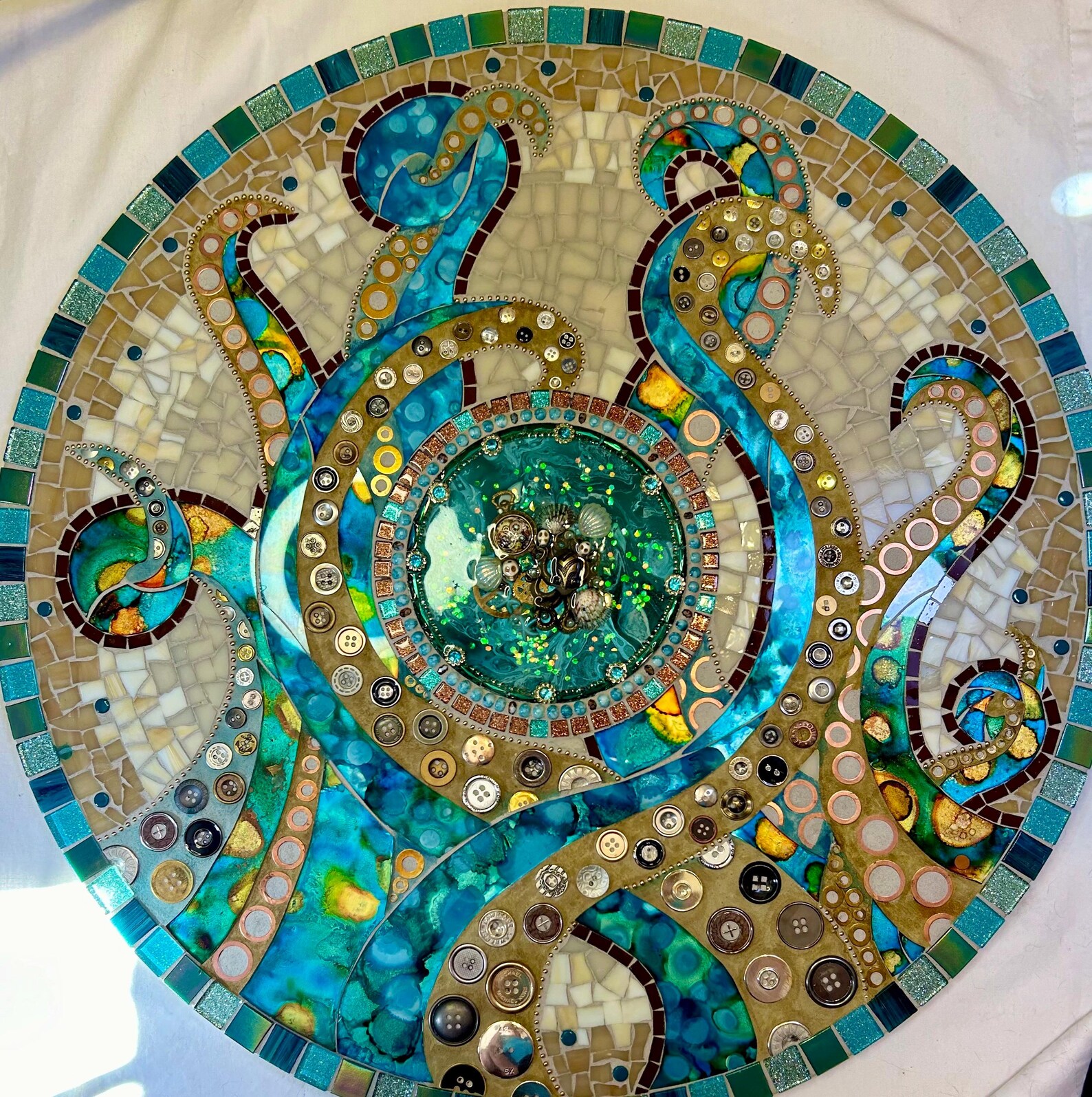 24 Large Steampunk Octopus Stained Glass Mixed Media Mosaic Wall Art - Etsy