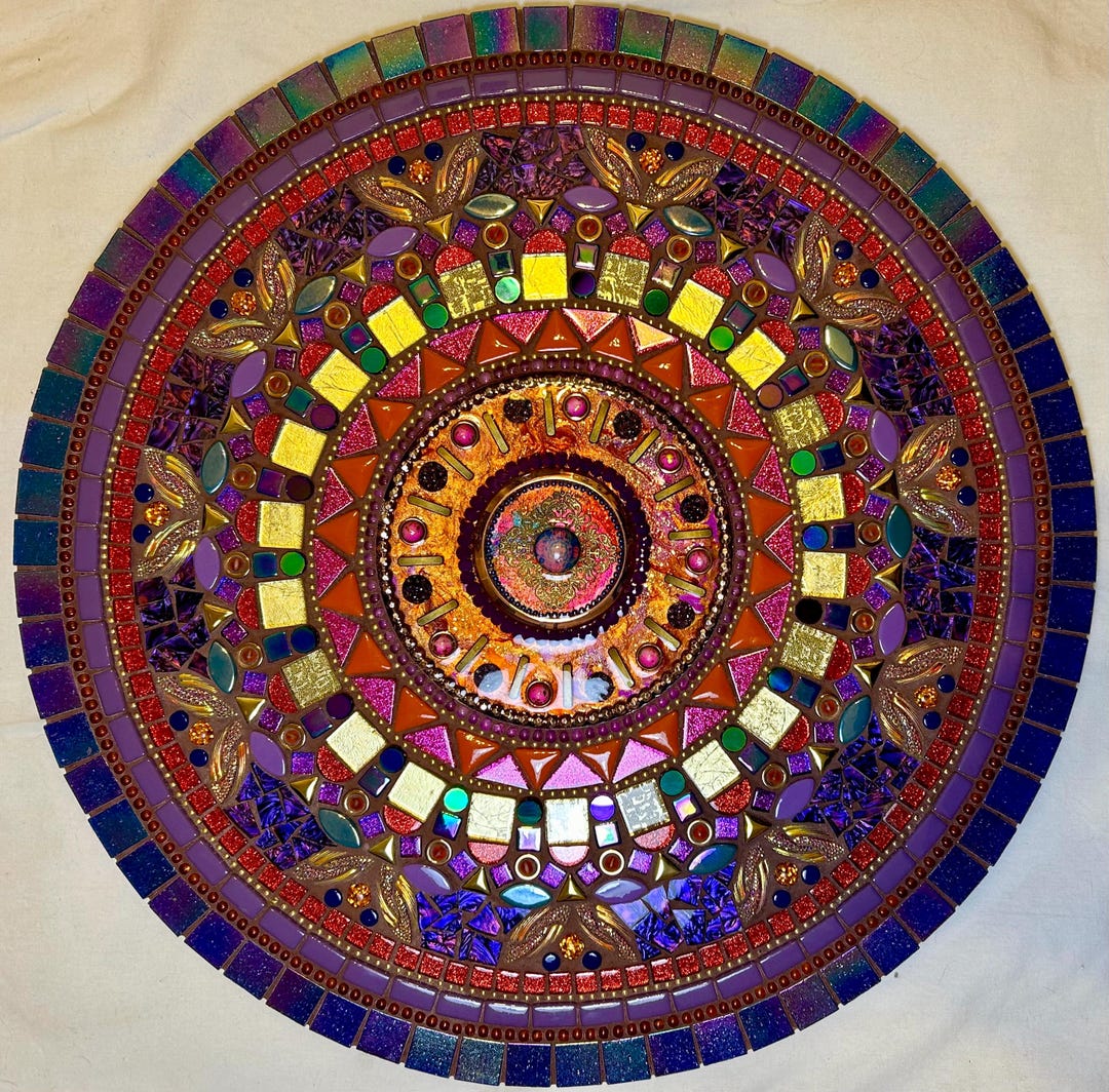 18” In. Southwestern “jewels of the Nile ” Stained Glass Mixed Media ...