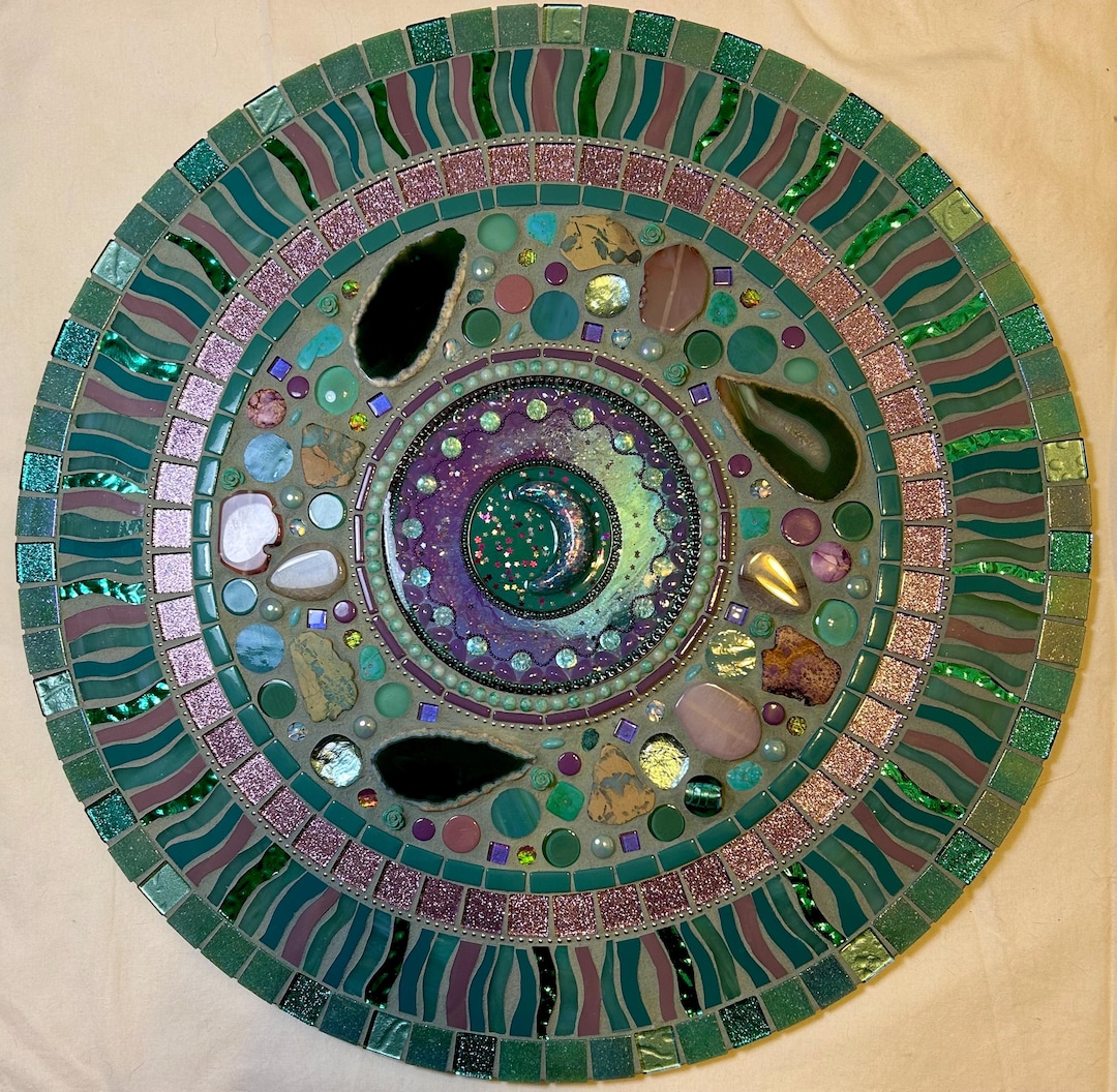 20 In. Celestial “spiraling Galaxy ” Stained Glass Mixed Media Mosaic ...