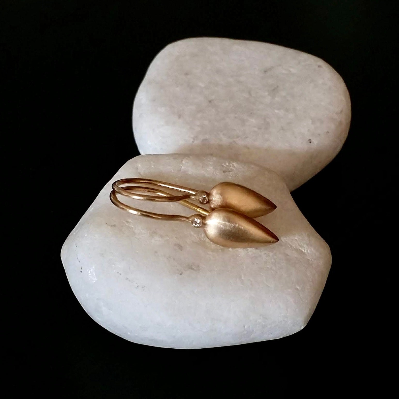 Diamond and 14k Gold Pod Hanger Earrings - Etsy