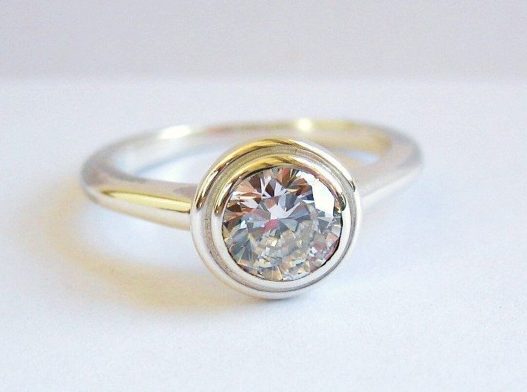 Simple Solitaire Ring, Sterling Silver and Cubic Zirconia - Etsy