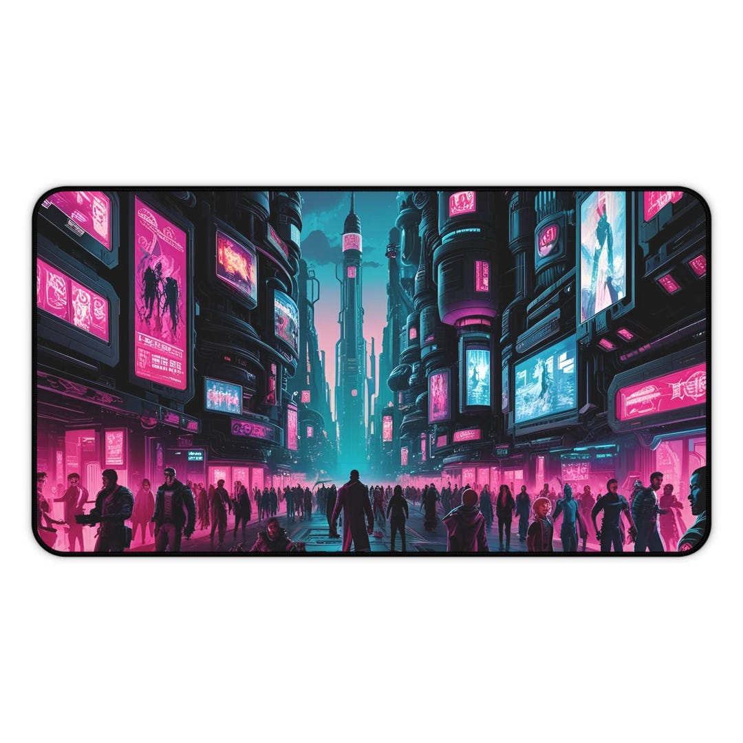 Futuristic Desk Mat - Cyberpunk Desk Pad, Game Room Decor, Office ...