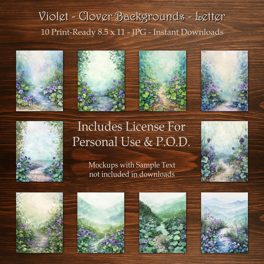 Violet Clover Scrapbook Paper, Floral Journal Backgrounds (digital ...