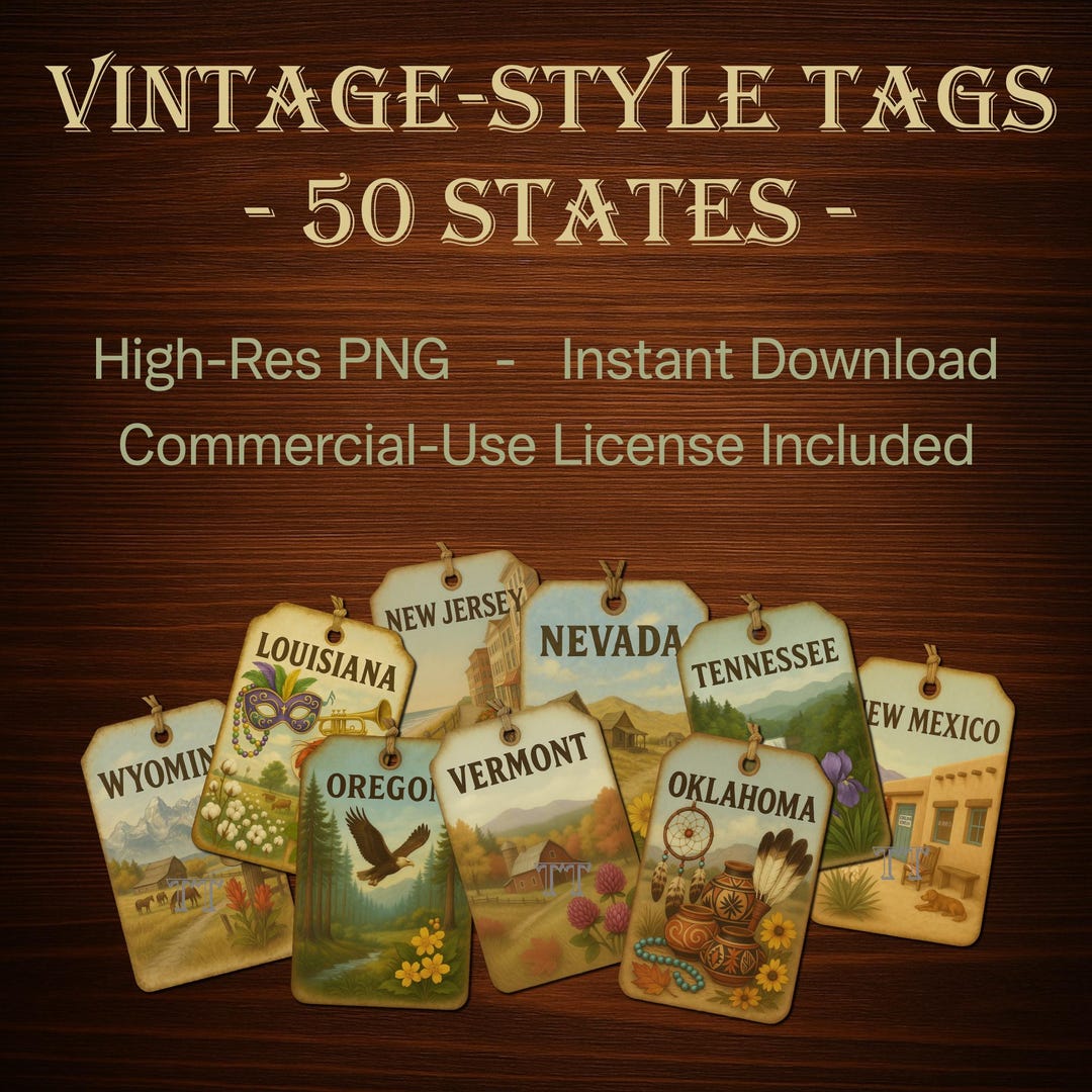 Vintage US State Tags, Printable Ephemera (PDF Download) - Etsy