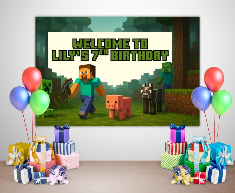 Custom Minecraft Birthday Backdrop, Digital Download Party Background ...