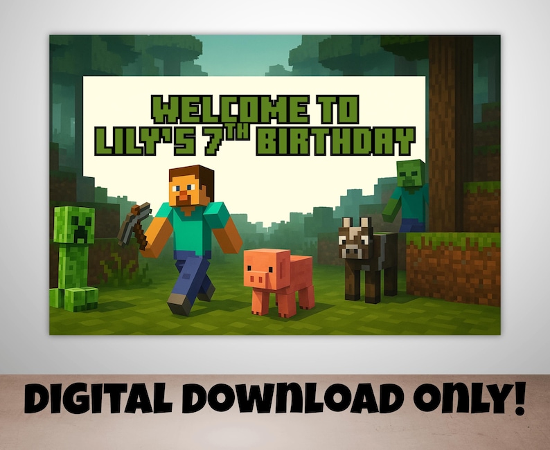 Custom Minecraft Birthday Backdrop, Digital Download Party Background ...