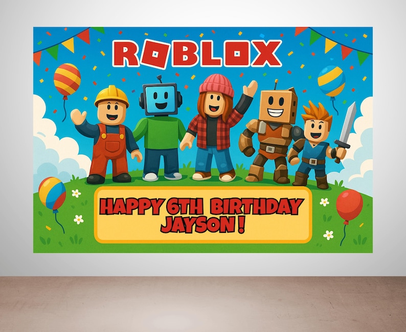 Custom Roblox Birthday Backdrop: Printable Party Banner (digital ...
