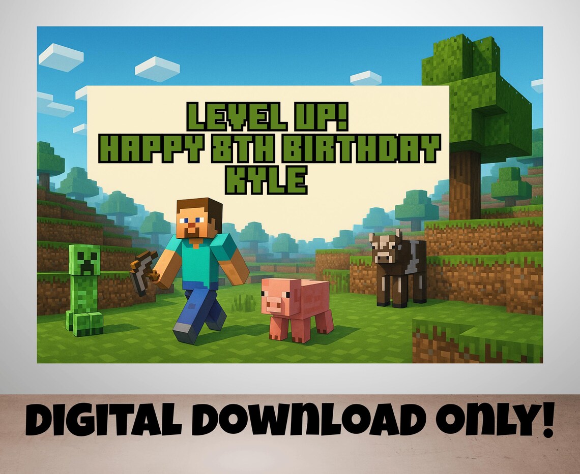 Custom Minecraft Birthday Backdrop, Printable Party Banner (digital ...