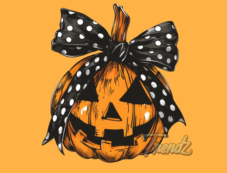 Retro Halloween Coquette Cute Pumpkin PNG, Autumn Bow Jack-o-lantern ...