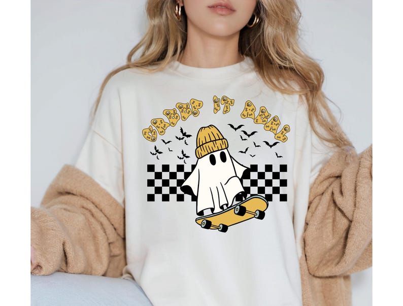 Creep It Real PNG, Cool Ghost Skateboarding With Spooky Vibes, DTF Halloween Sublimation Design ...