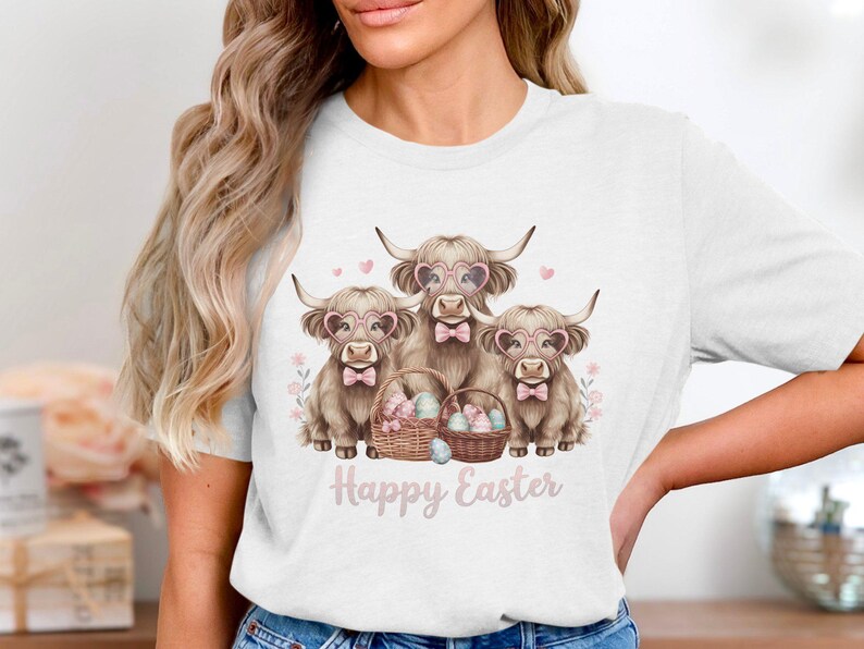 Easter Highland Cows PNG, Cute Cow Floral Happy Easter Design, Shirt ...
