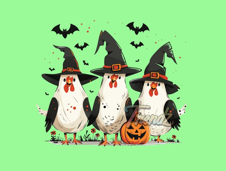 Halloween Chickens PNG, Cute Spooky Chicken With Bats and Pumpkins ...