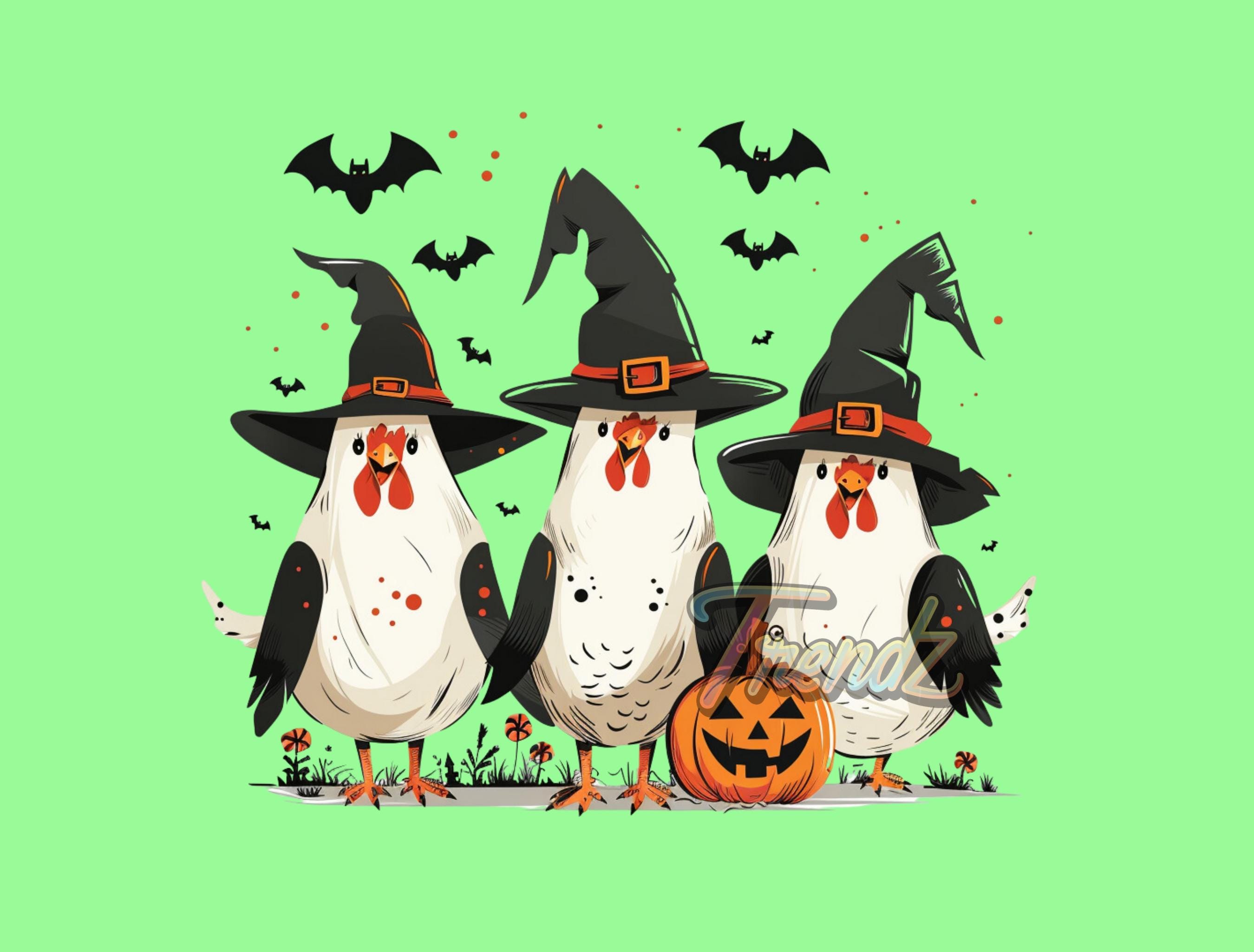 Halloween Chickens PNG, Cute Spooky Chicken With Bats and Pumpkins ...