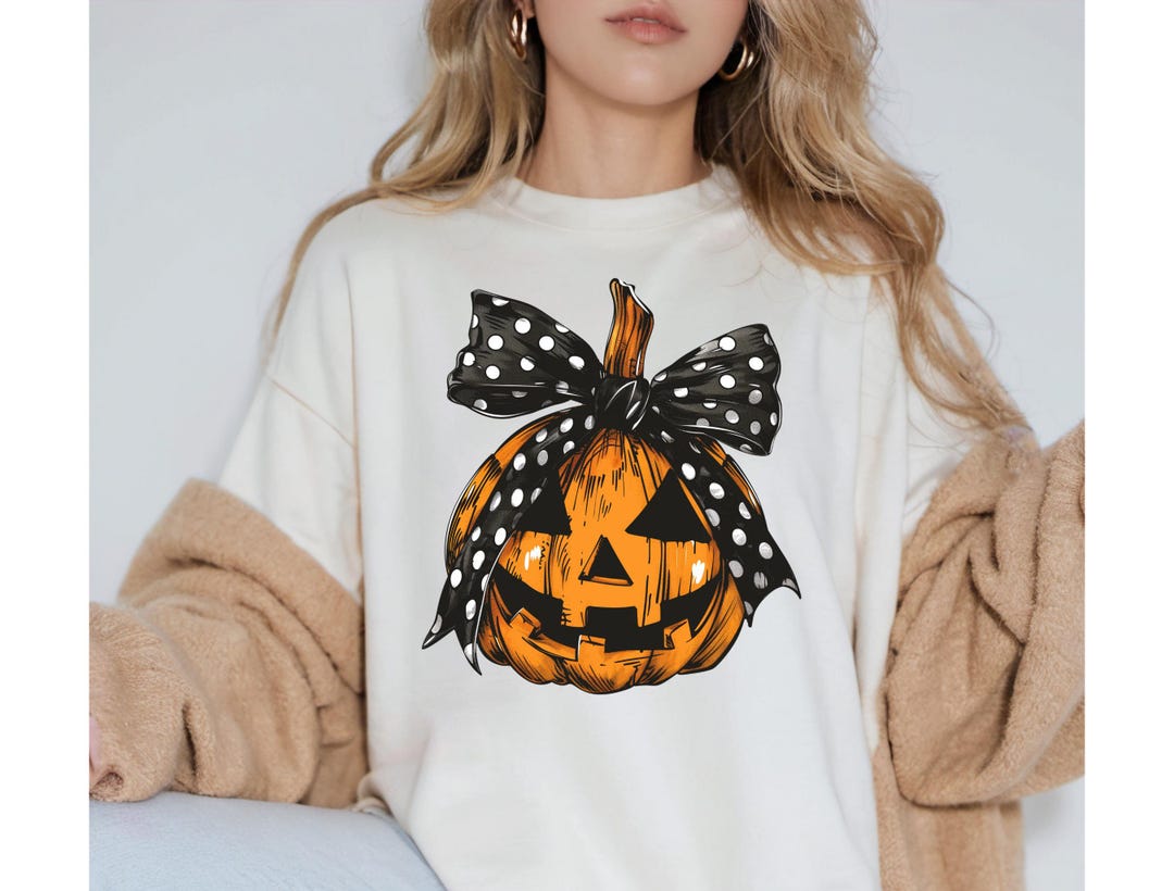 Retro Halloween Coquette Cute Pumpkin PNG, Autumn Bow Jack-o-lantern ...