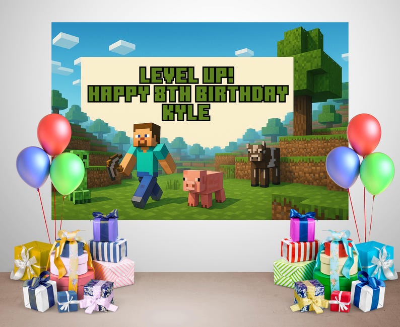 Custom Minecraft Birthday Backdrop, Digital Download Party Background ...