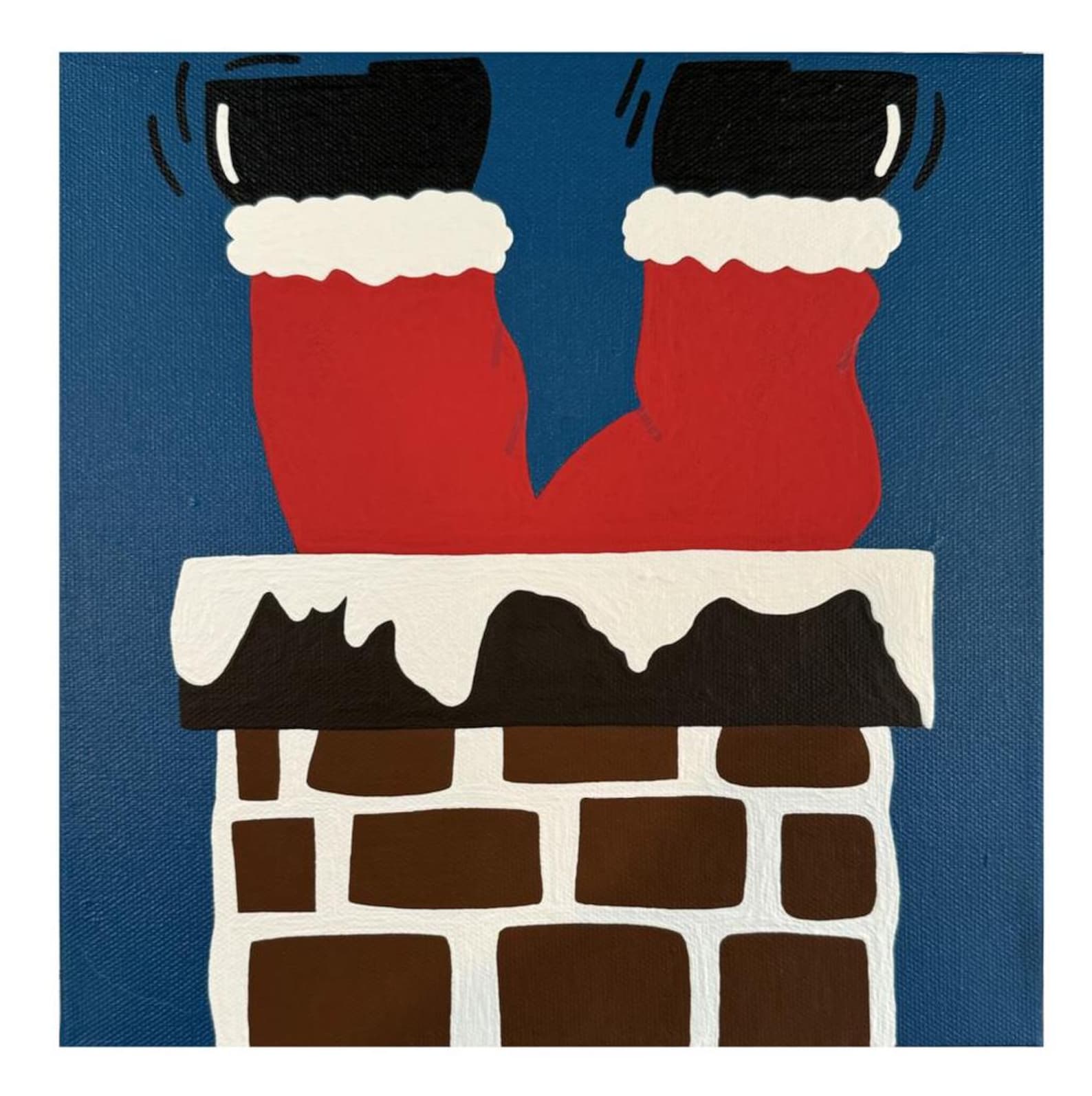Santa Stuck in a Chimney Painting | Festive Holiday Artwork | Christmas ...
