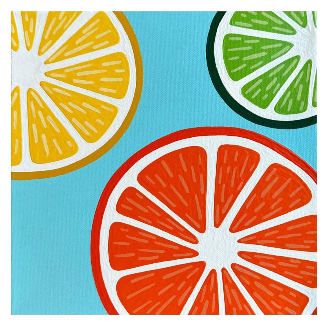 Trio of Citrus Painting | Lemon, Orange, & Lime Artwork | Cute Kitchen ...