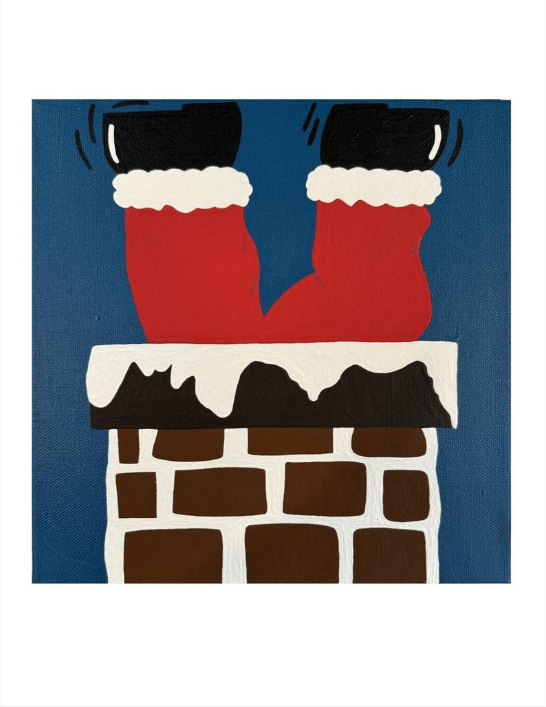 Santa Stuck in a Chimney Painting - Etsy
