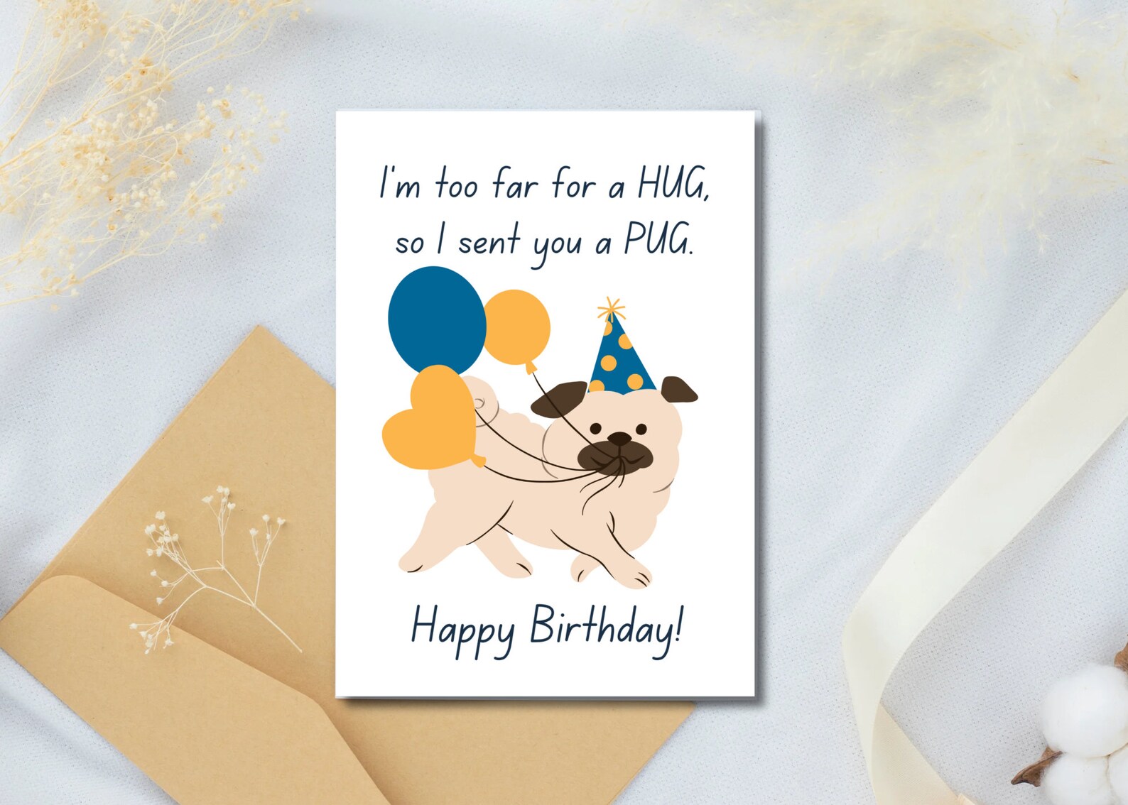 Pug Birthday Greeting Card, Printable Greeting Card, Dog Card, Cute Dog ...