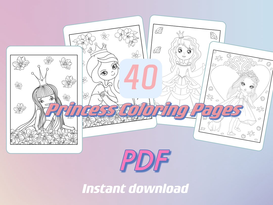 40 Princess Coloring Pages.kids Coloring Pages.digital Coloring. - Etsy