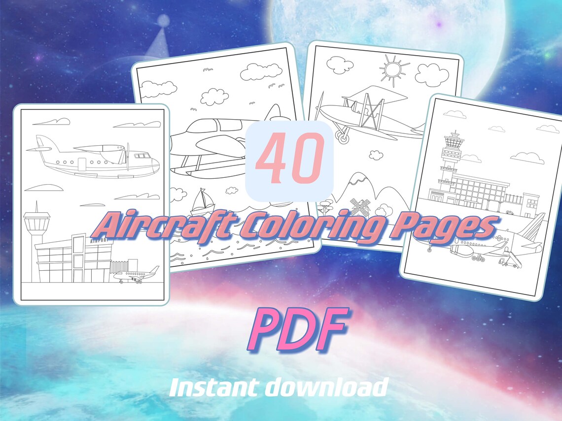 40 Aircraft Coloring Pages.kids Coloring Pages.digital Coloring. - Etsy