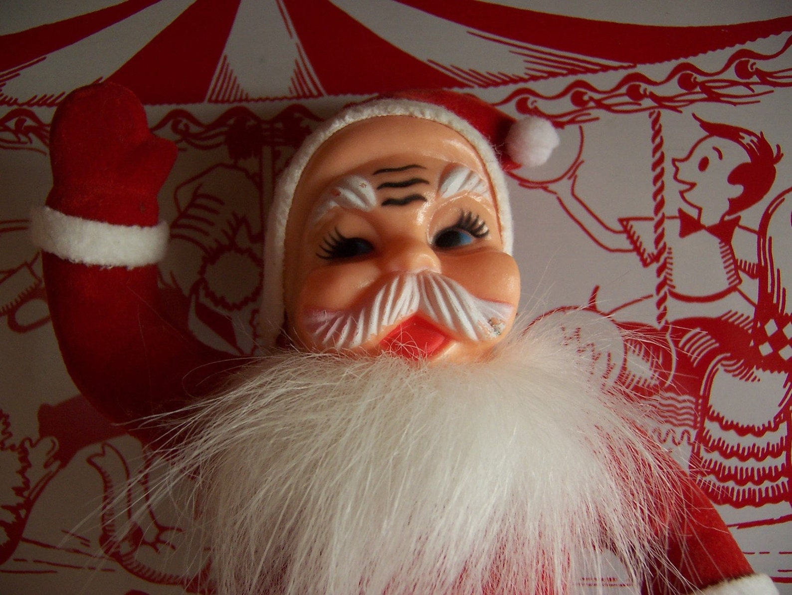 Santa / Vintage Flocked Waving Santa - Etsy