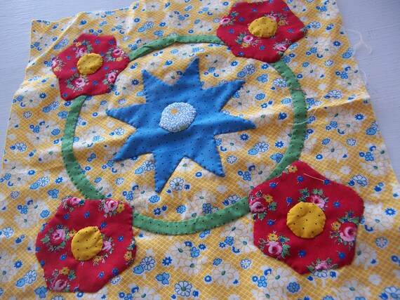 Fabric / Cotton Square Star and Flowers Quilt Piece | Etsy