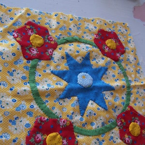 Fabric / Cotton Square Star and Flowers Quilt Piece - Etsy