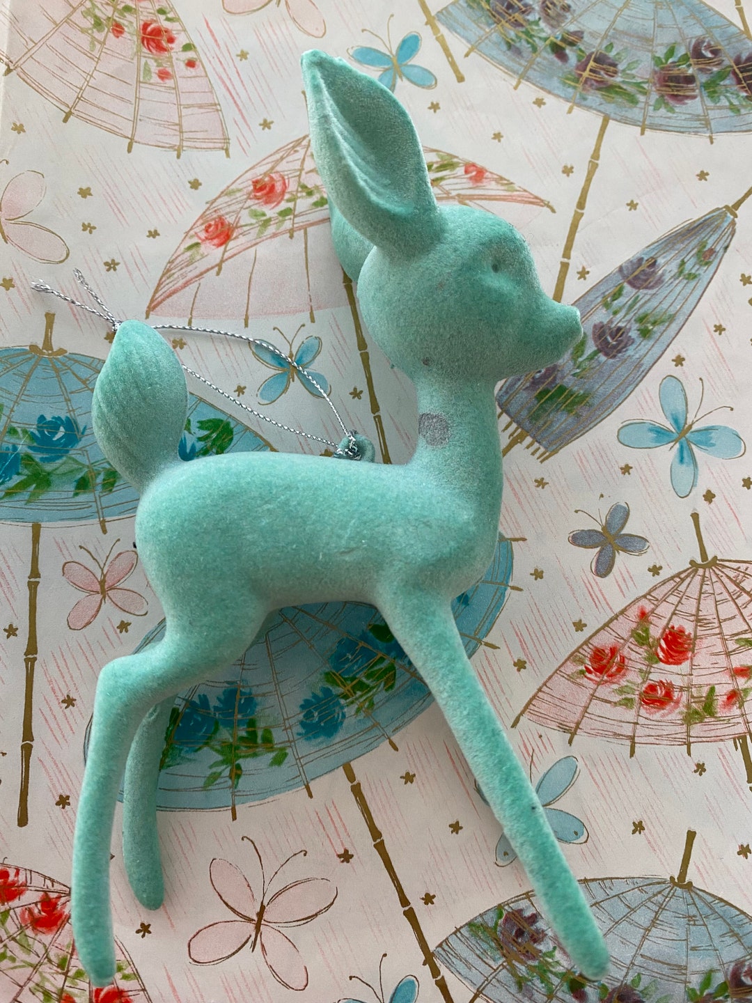 Deer / Teal Flocked Deer - Etsy