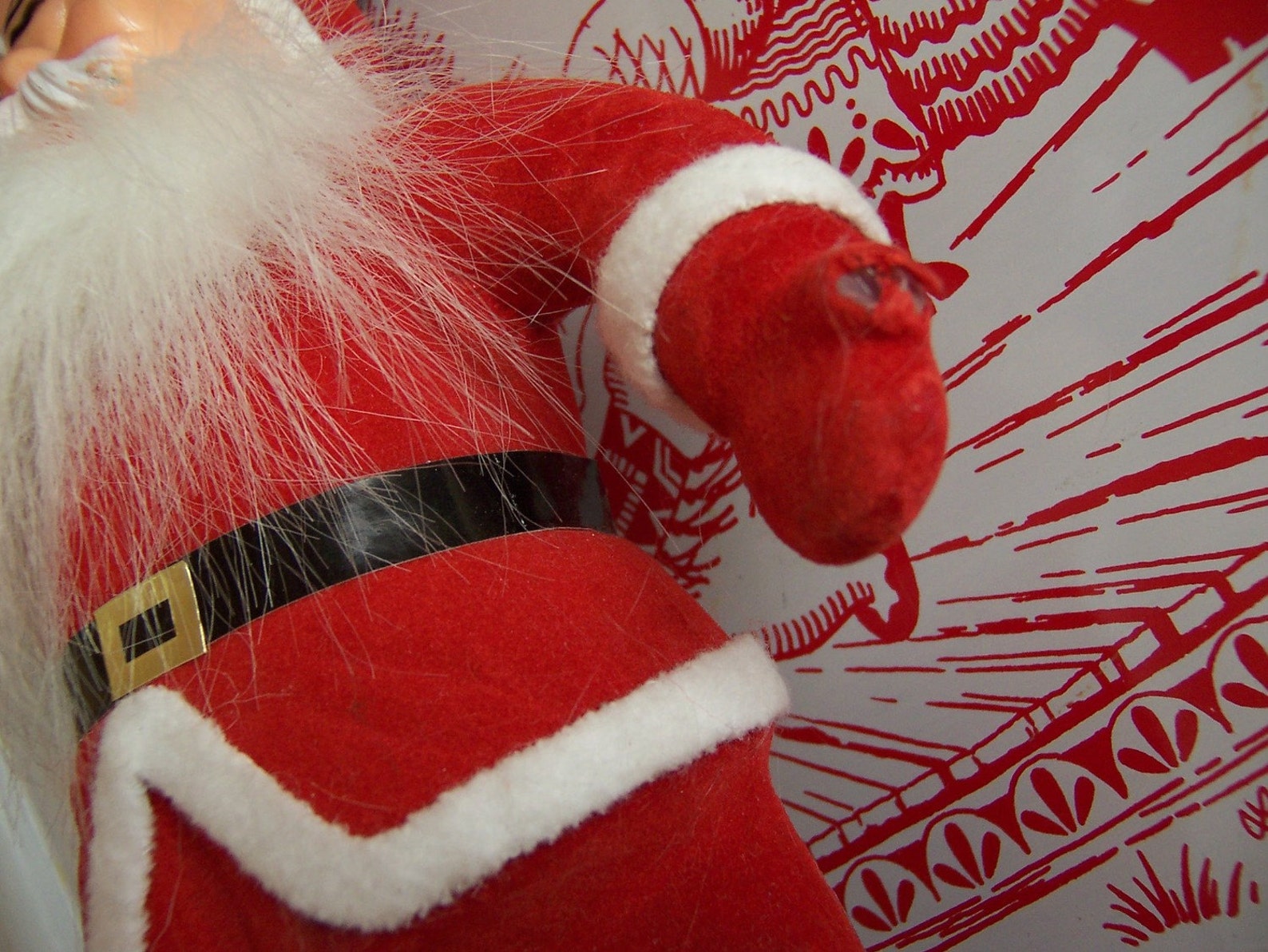 Santa / Vintage Flocked Waving Santa - Etsy