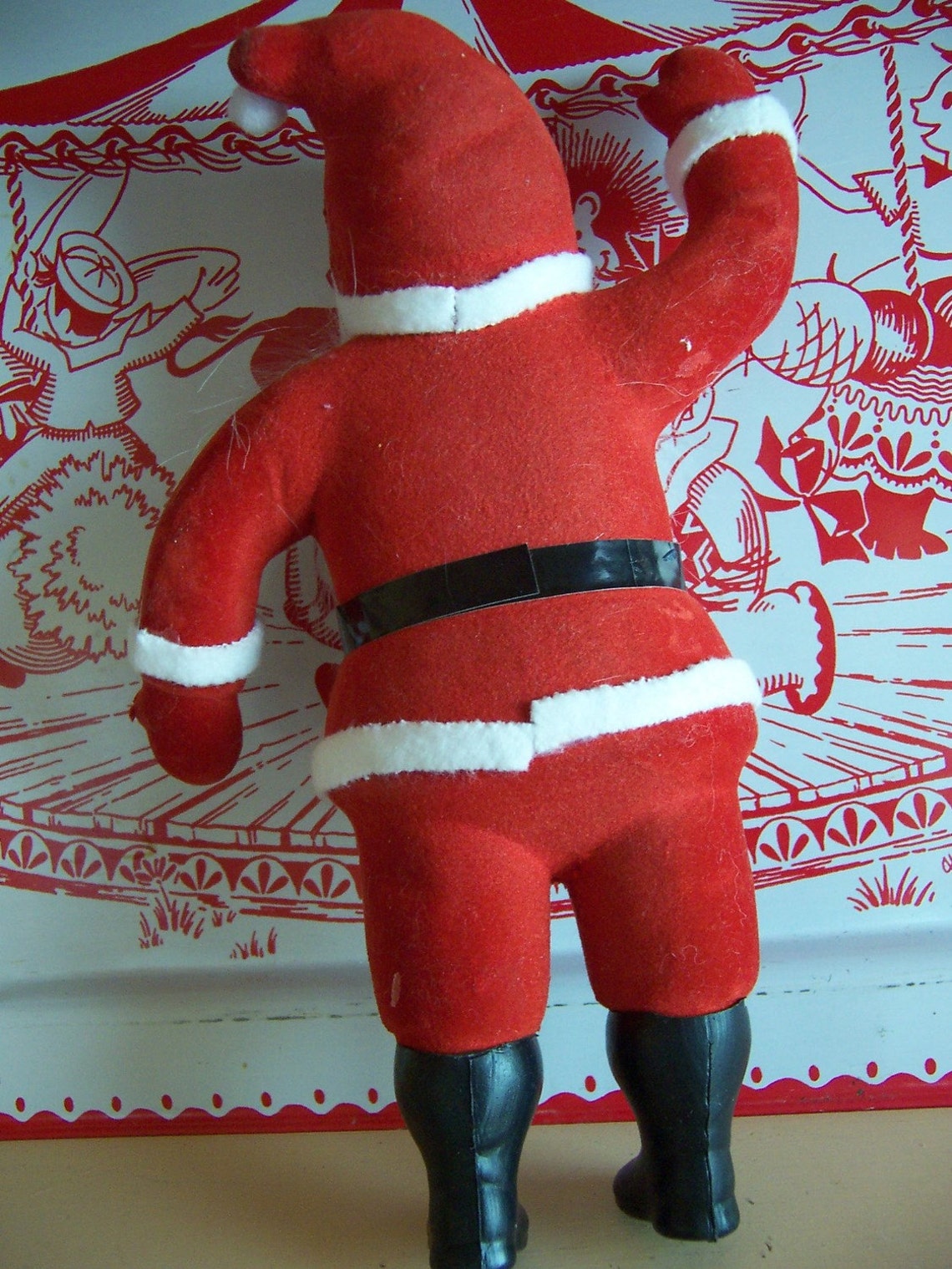 Santa / Vintage Flocked Waving Santa - Etsy