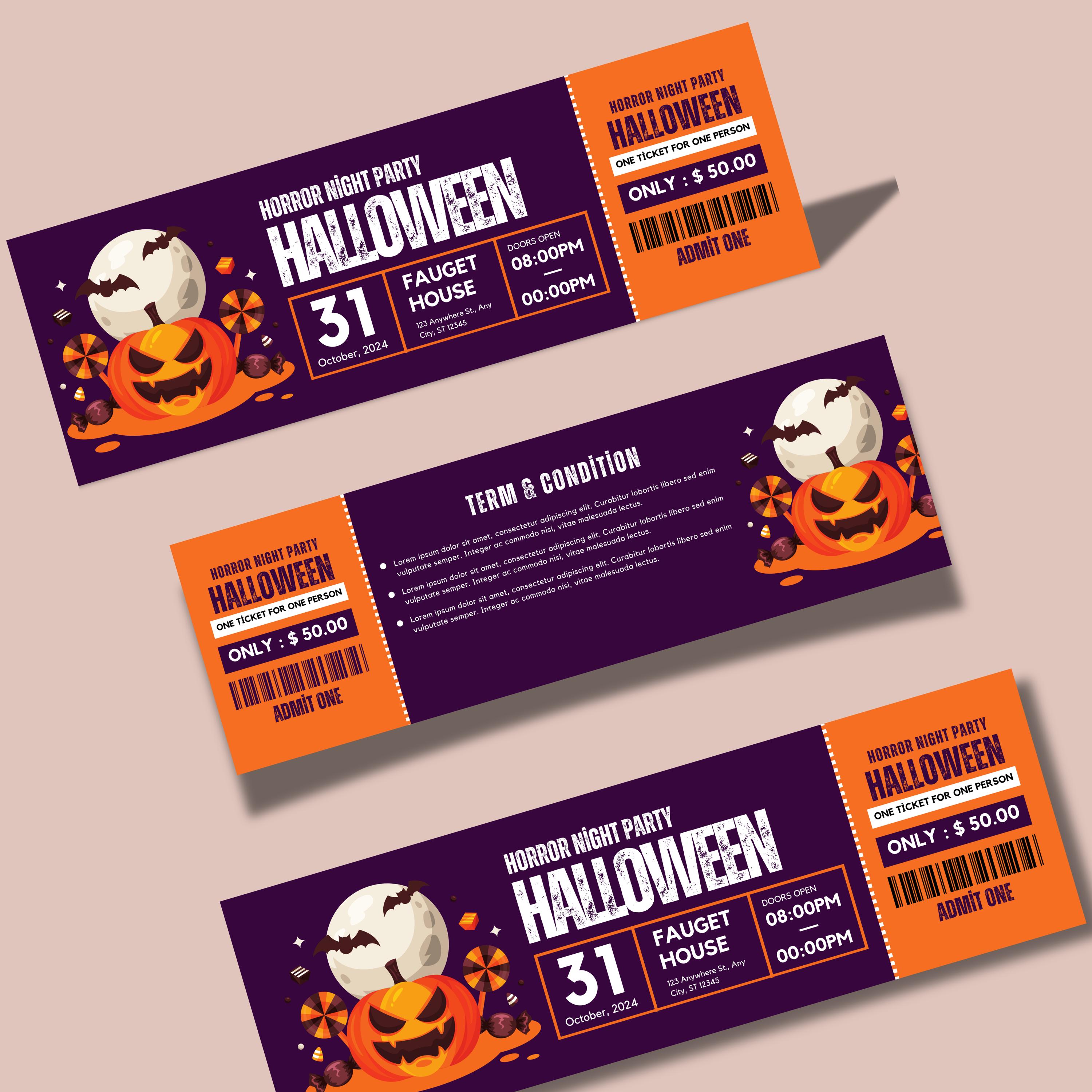 Editable Halloween Party Ticket Template, Canva Halloween Invitation ...