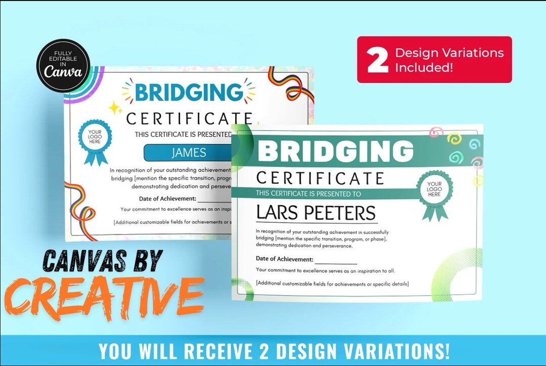 Editable Bridging Canva Certificate Brownie to Junior Bridging ...