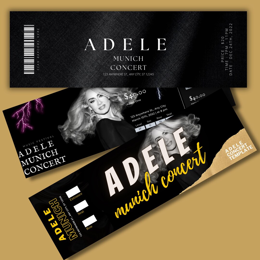 Adele in Munich 4 Templates, Editable Concert Ticket Template, Custom ...