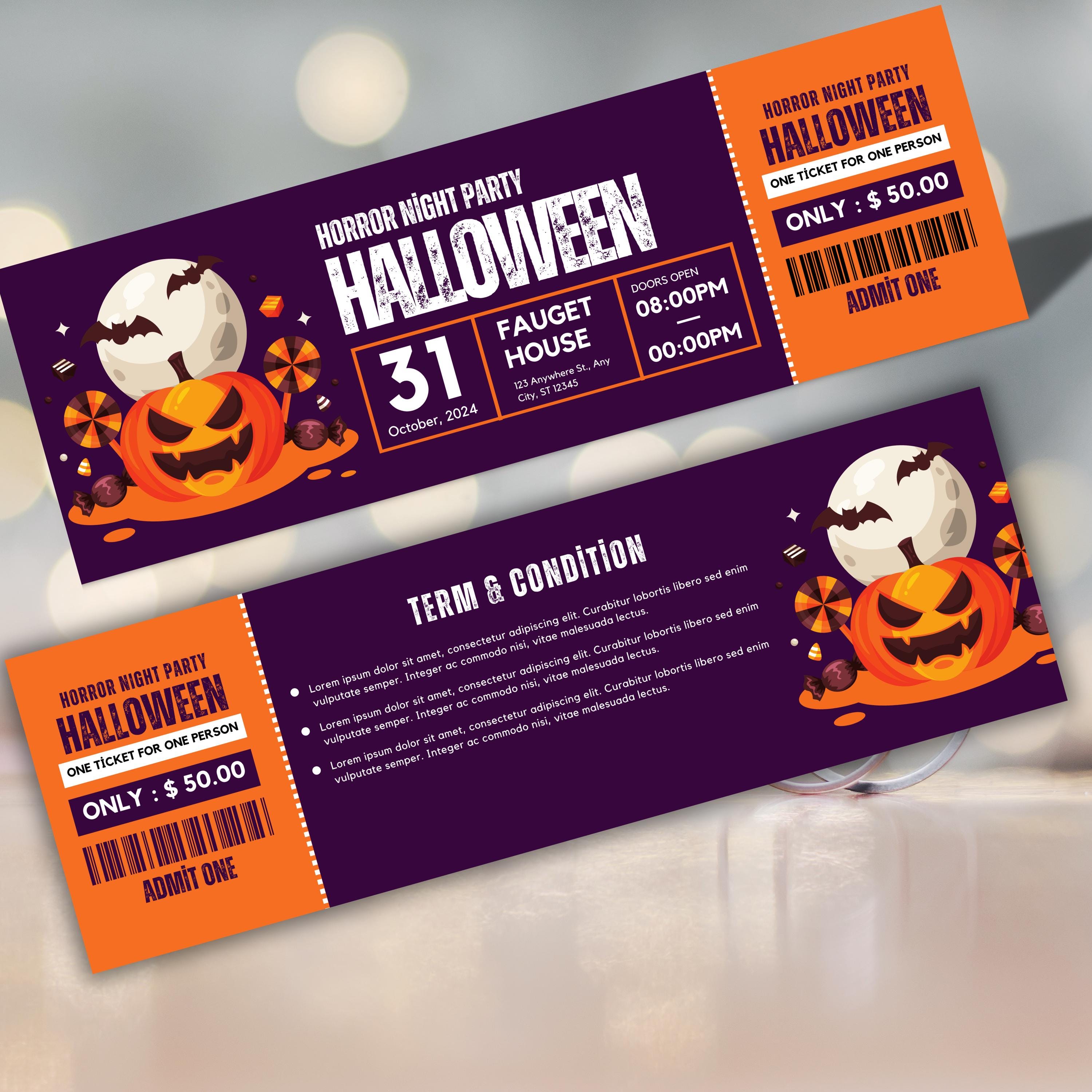 Editable Halloween Party Ticket Template, Canva Halloween Invitation ...
