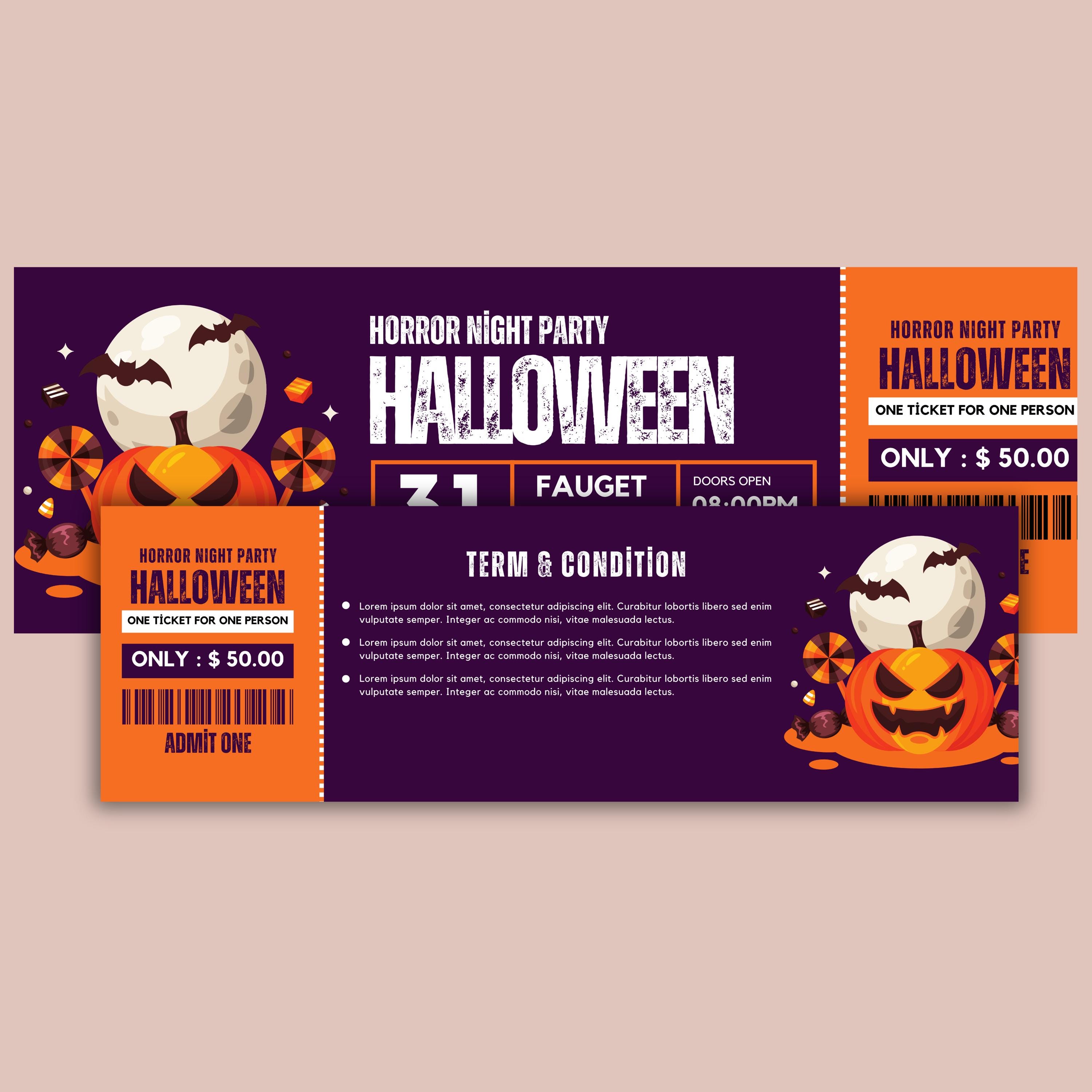 Editable Halloween Party Ticket Template, Canva Halloween Invitation ...