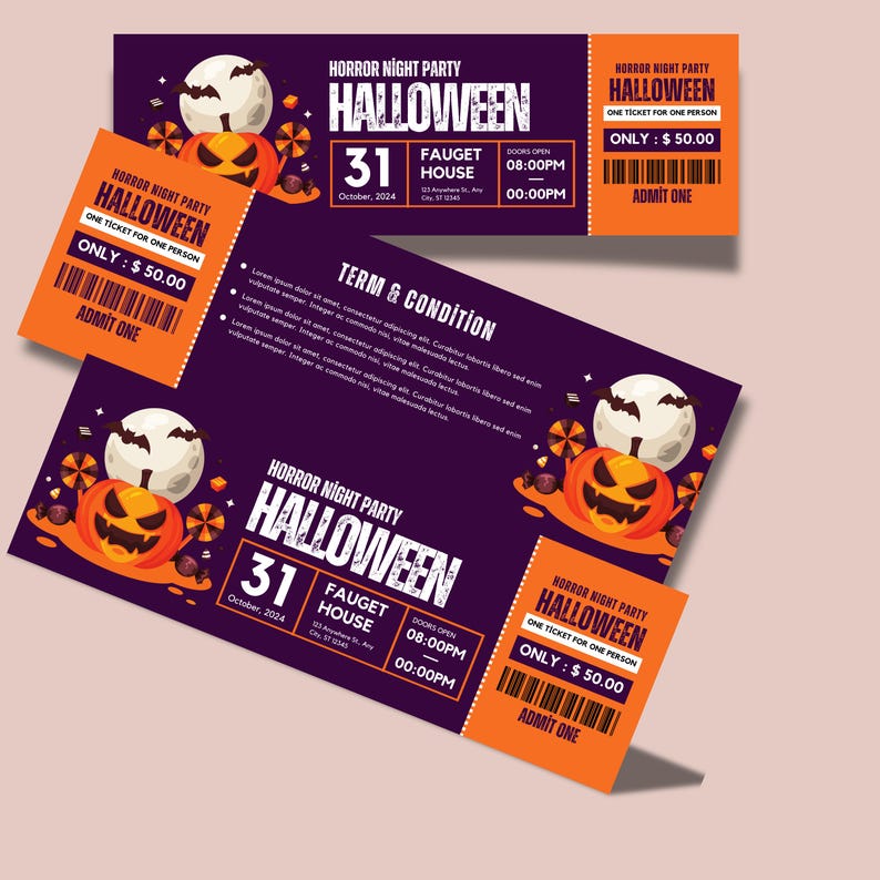 Editable Halloween Party Ticket Template, Canva Halloween Invitation ...