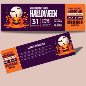 Editable Halloween Party Ticket Template, Canva Halloween Invitation ...